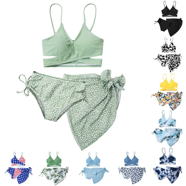 URMAGIC Girls' Beach Sport Wrap Around Bikini 3-Piece Swimsuit Bathing ...