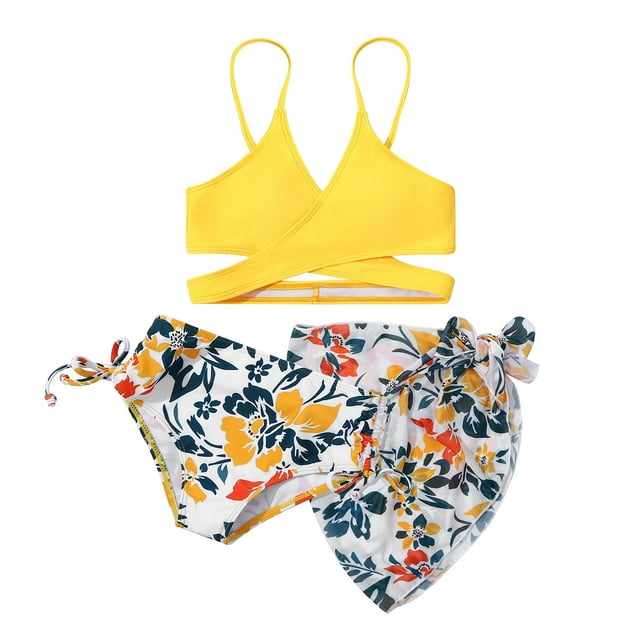 URMAGIC Girls' Beach Sport Wrap Around Bikini 3-Piece Swimsuit Bathing ...