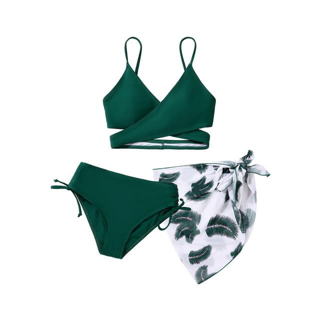 URMAGIC Girls' Beach Sport Wrap Around Bikini 3-Piece Swimsuit Bathing ...