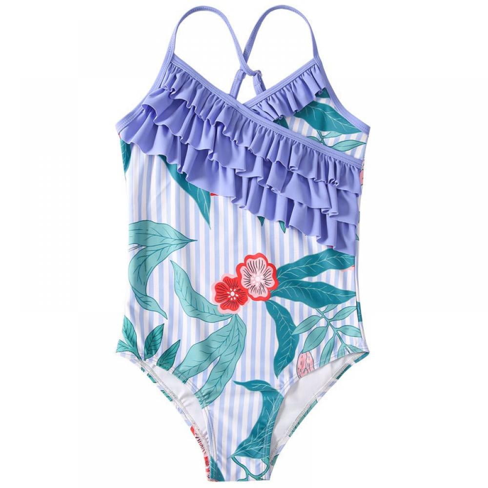 URMAGIC Girls One Piece Swimsuit Hawaiian Ruffle Crisscross Back Beach ...