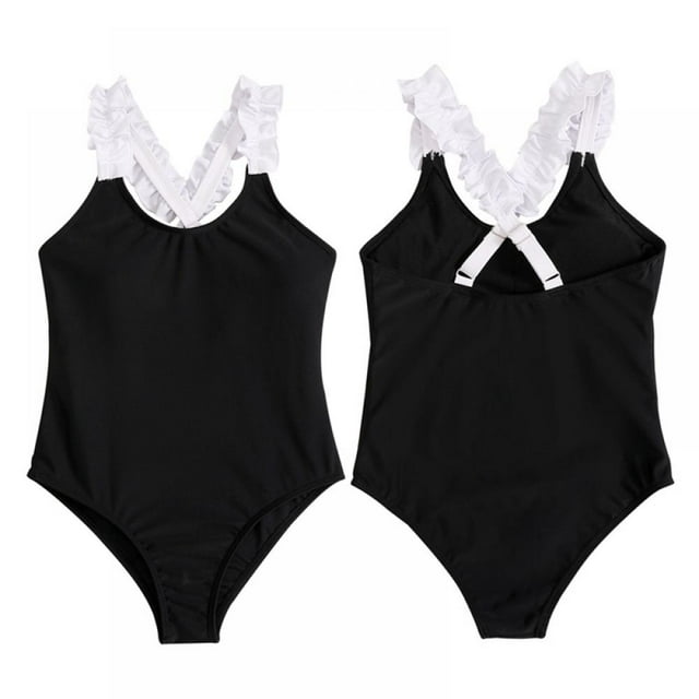 URMAGIC Girls One Piece Swimsuit Solid Color Bathing Suit Cross Back ...
