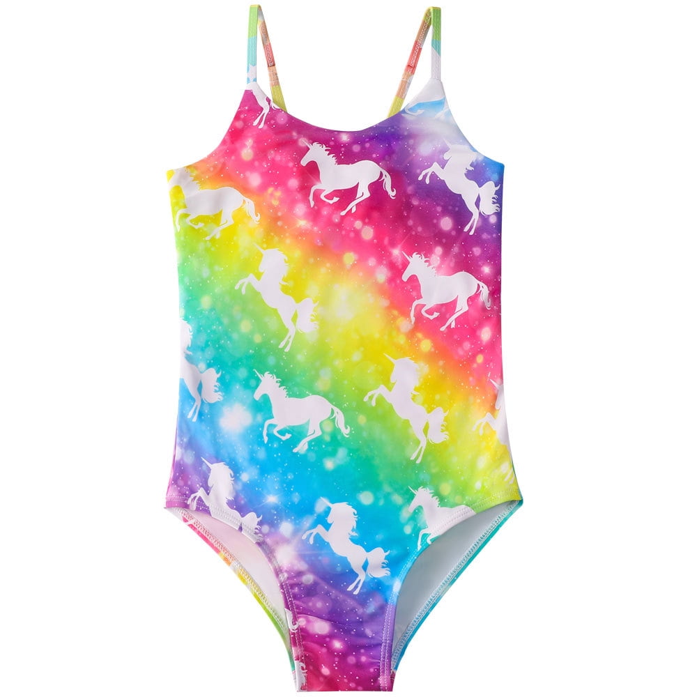 URMAGIC Girls One Piece Swimsuits Unicorn Sport Halter Swimwear Beach ...