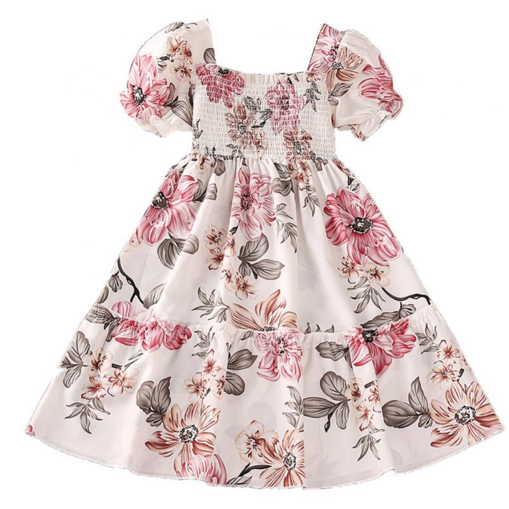 URMAGIC Girls Puff Sleeve Square Neck Boho Frilly Smocked Shirred ...