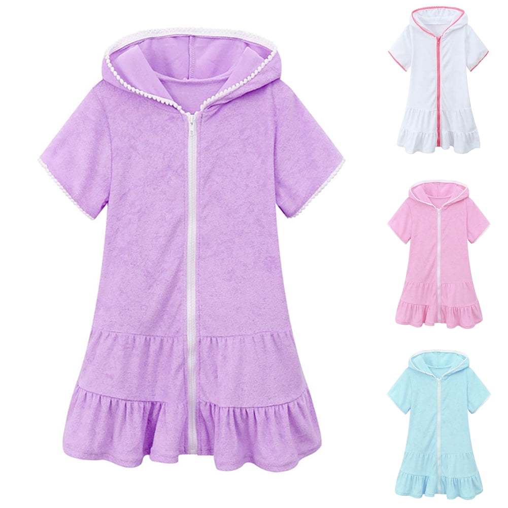 URMAGIC Girls Swim Cover Up Kids Swimsuit Coverup Terry Zip-Up Beach ...