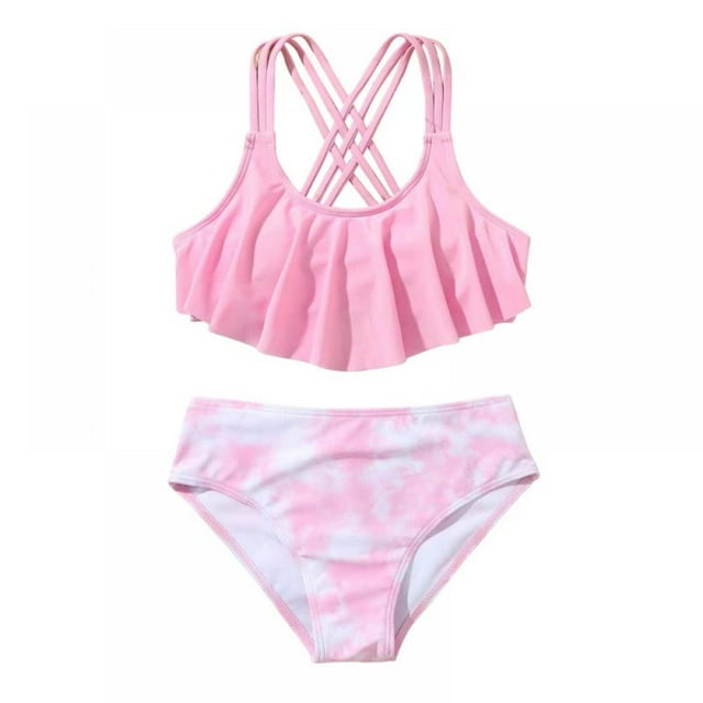 URMAGIC Girls Swimsuit Ruffles Flounce Tie-dye Two Pieces Bikini Set ...