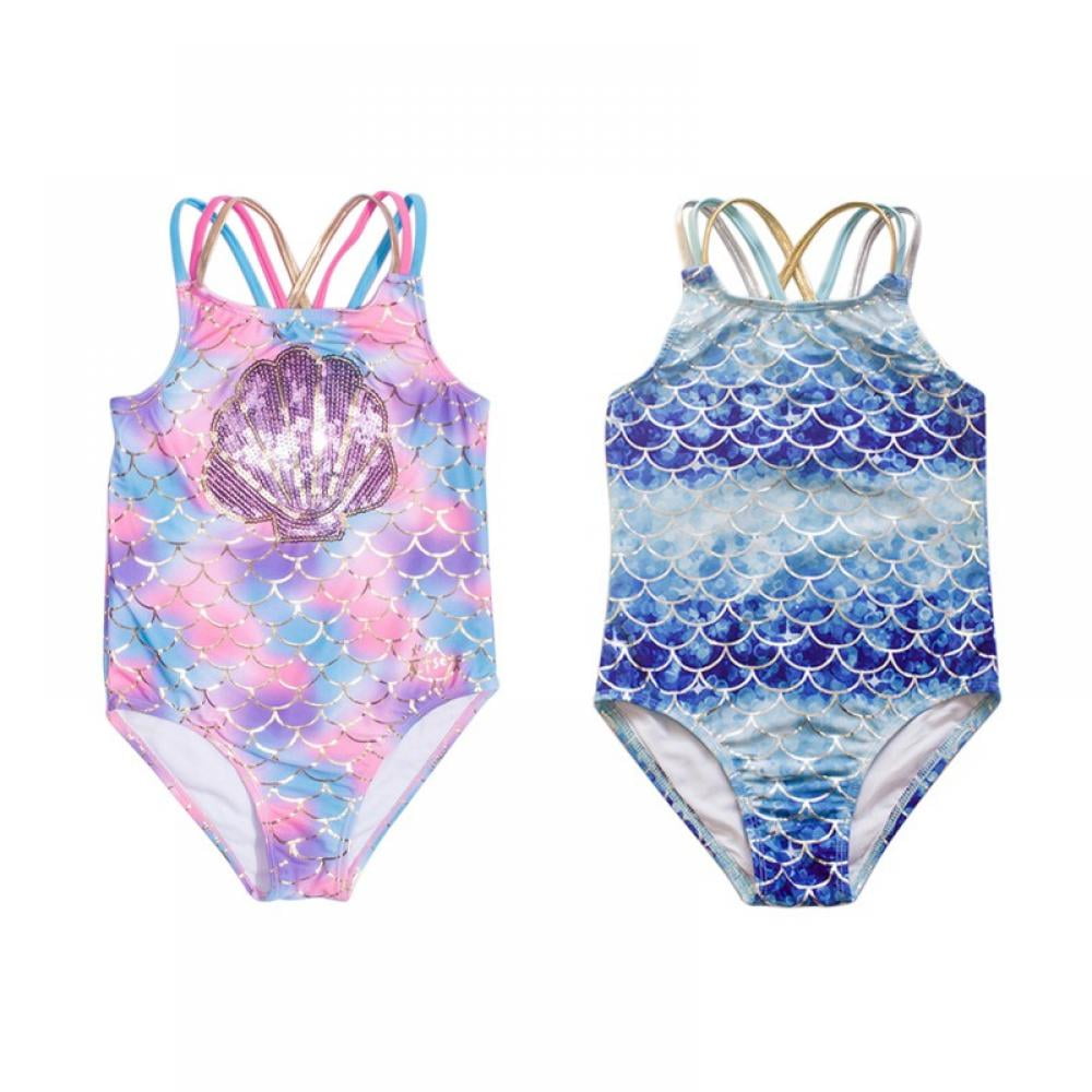 URMAGIC Girls Swimsuits Shell Mermaid Bathing Suits for Kids One Piece ...