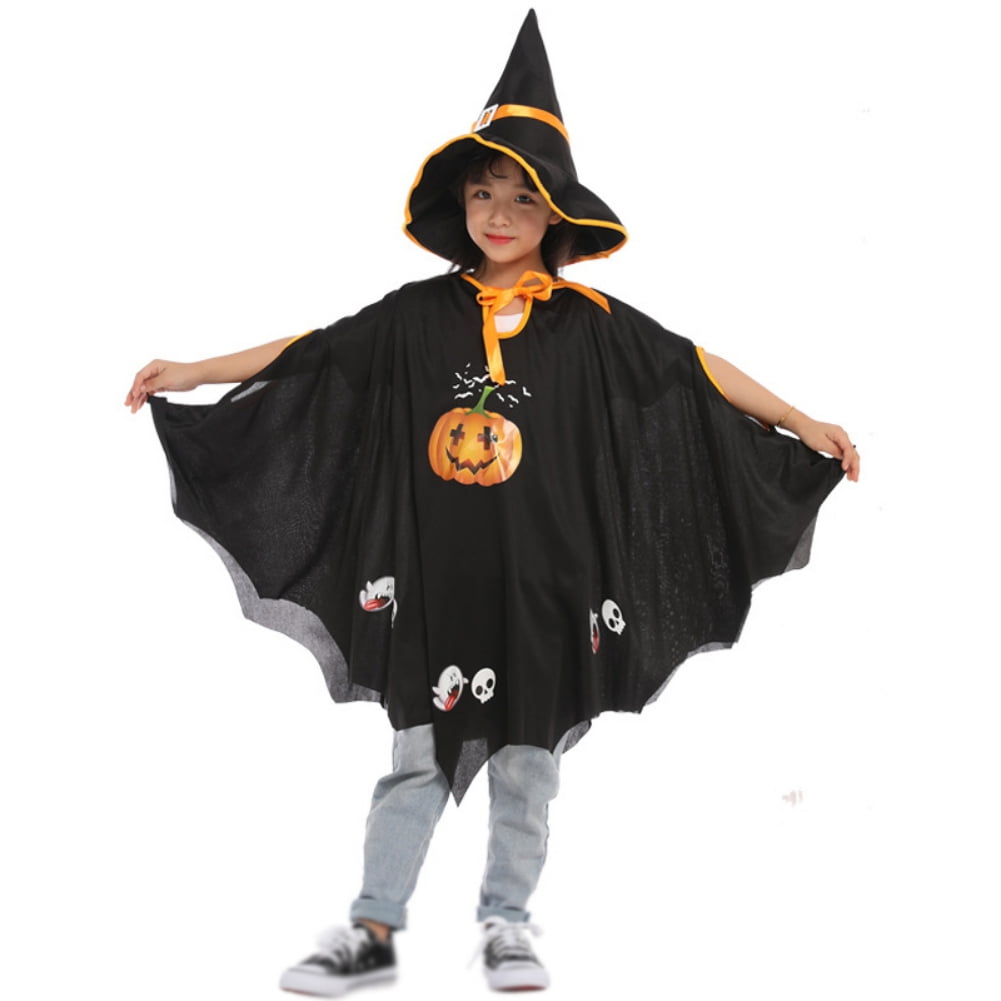 URMAGIC Halloween Cape Cape Baby Boy Girl New Witch Role Play Show Pumpkin Costume Hat Cape Set ...