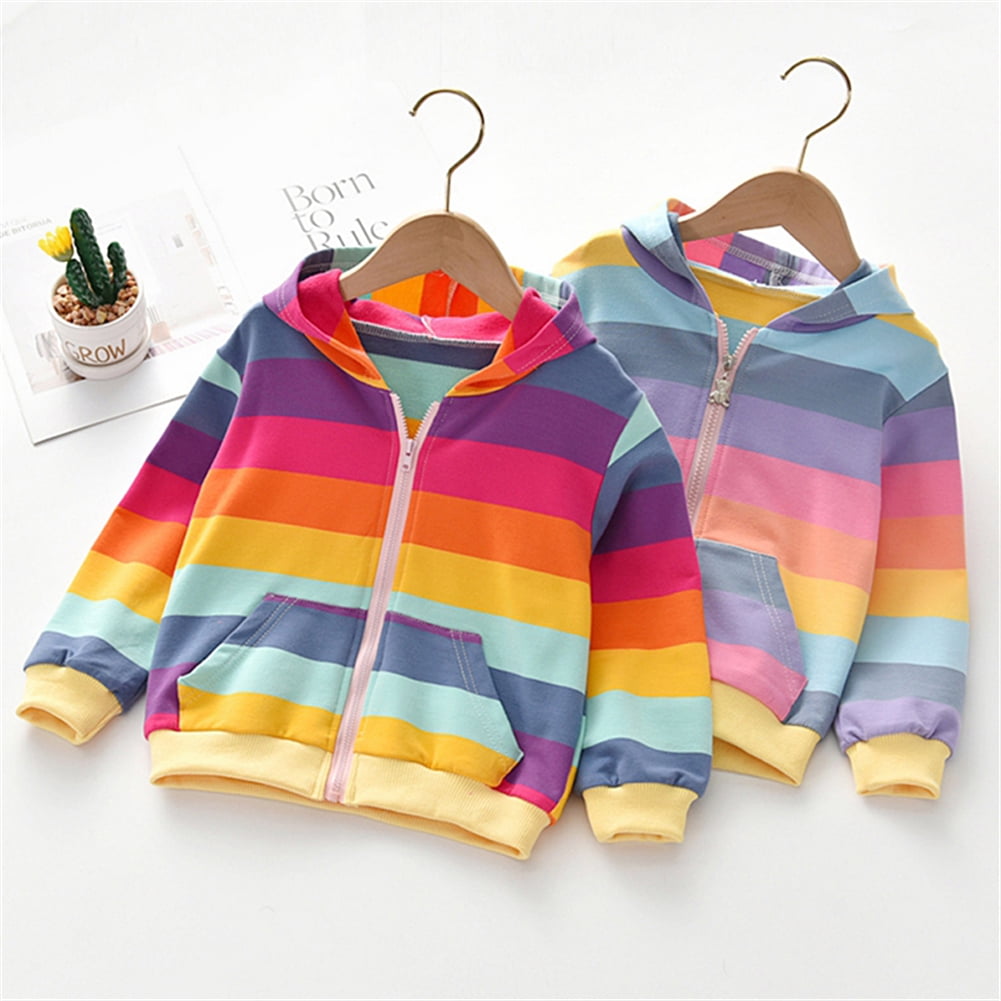 URMAGIC Kids Girl Rainbow Hoodies Jacket Zip Up Casual Hooded Long ...