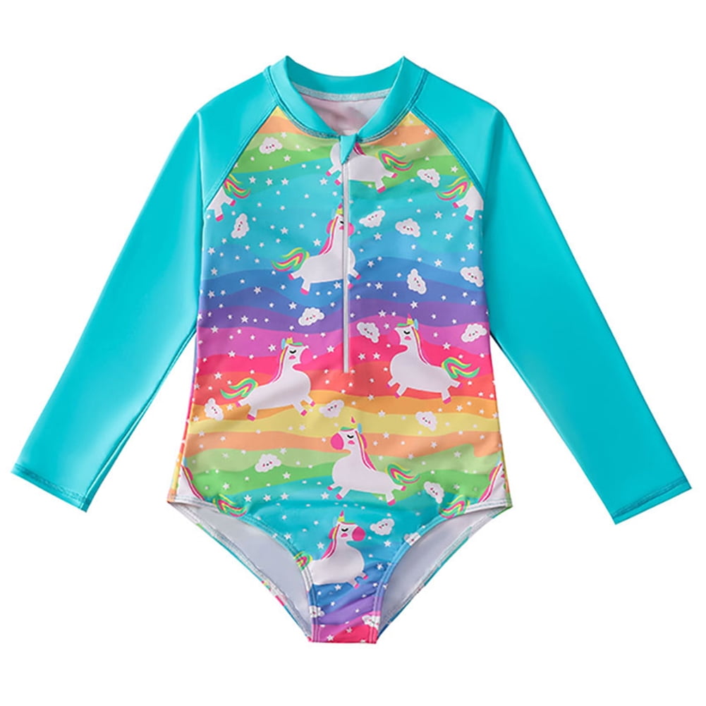 URMAGIC Kids Girls Zip Up Long Sleeve Rash Guard One-Piece Swimsuit ...
