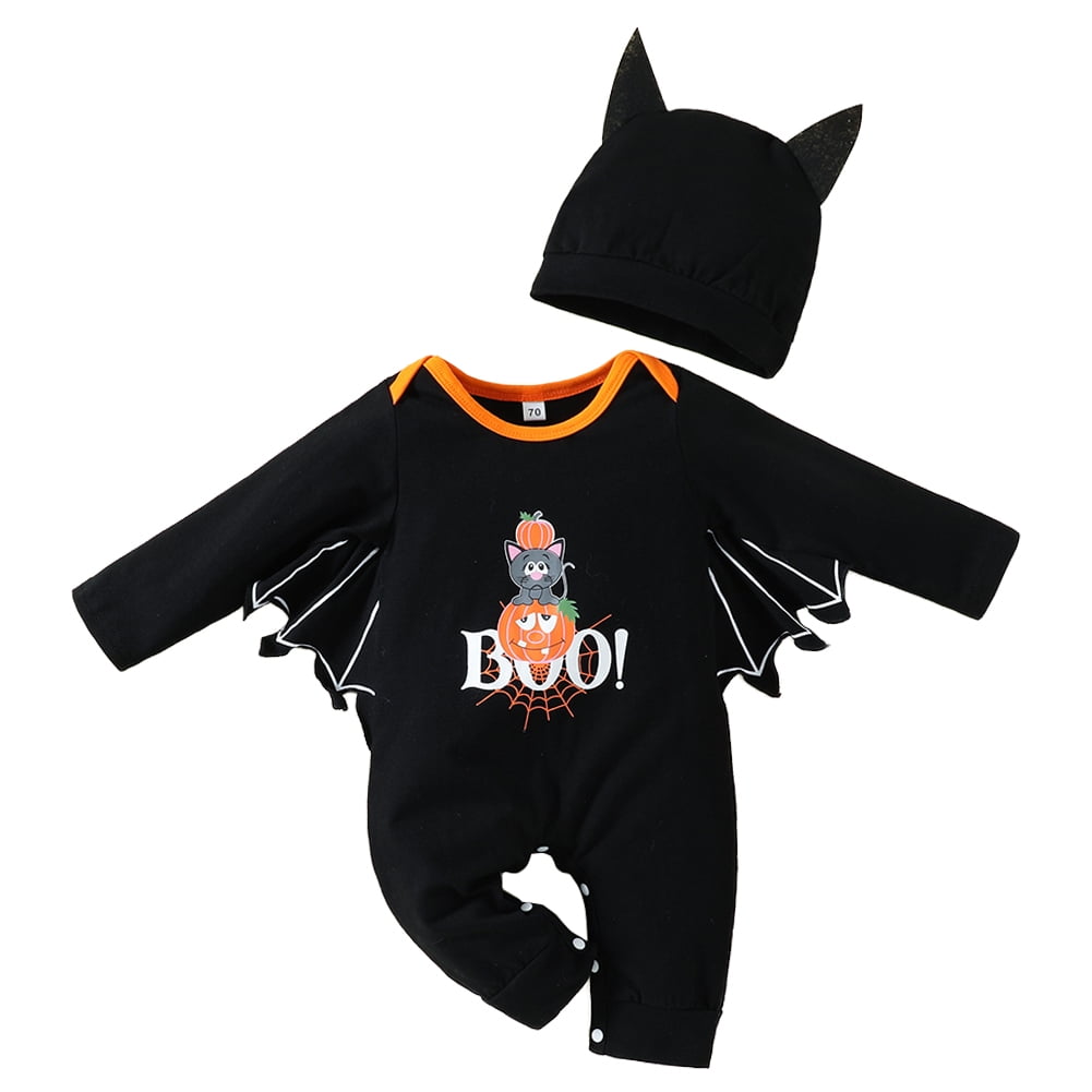 URMAGIC Newborn Baby Boy Girl Halloween Bat Outfits Long Sleeve Romper Hoodie Bodysuit Halloween ...
