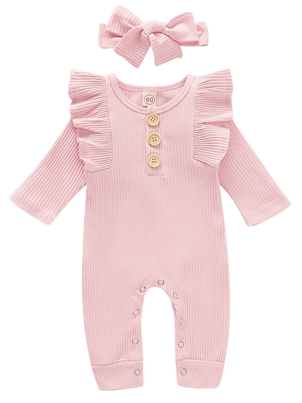 URMAGIC Newborn Baby Girls Cotton Ruffled Romper + Headband Outfits ...