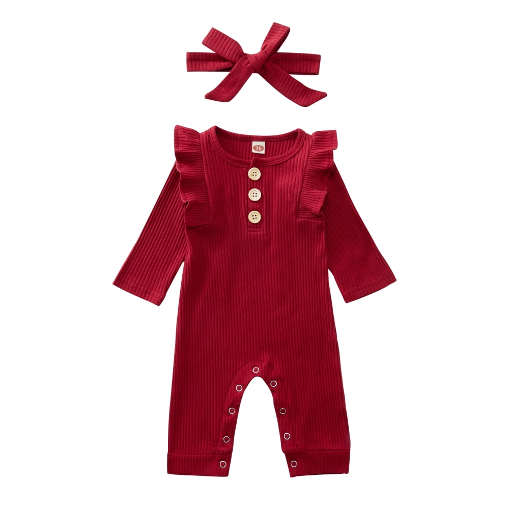 URMAGIC Newborn Baby Girls Ruffled Romper + Headband Outfits Clothes ...