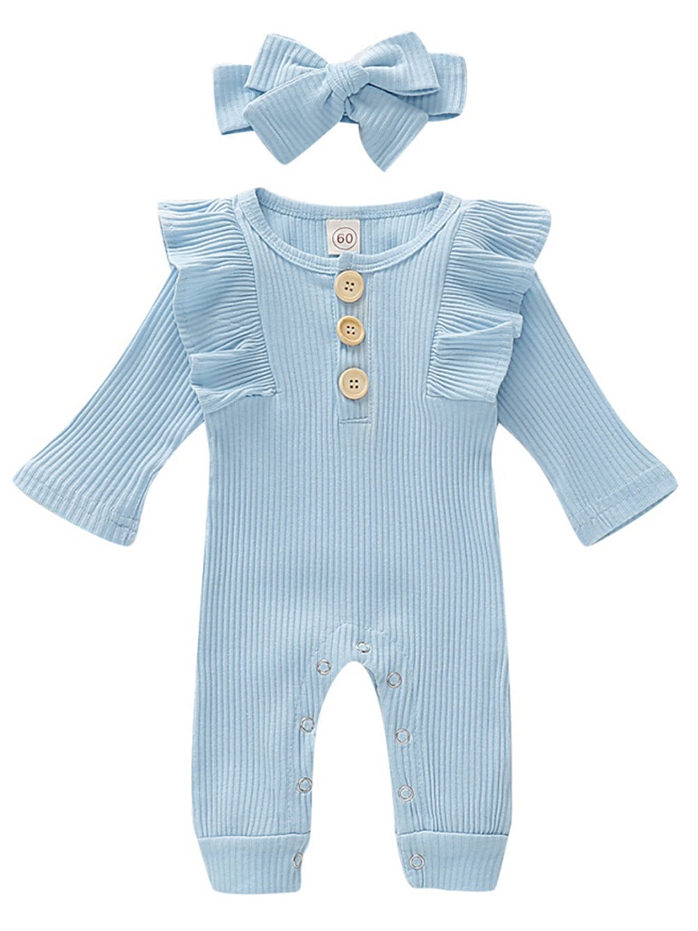 URMAGIC Newborn Baby Girls Ruffled Romper + Headband Outfits Clothes ...