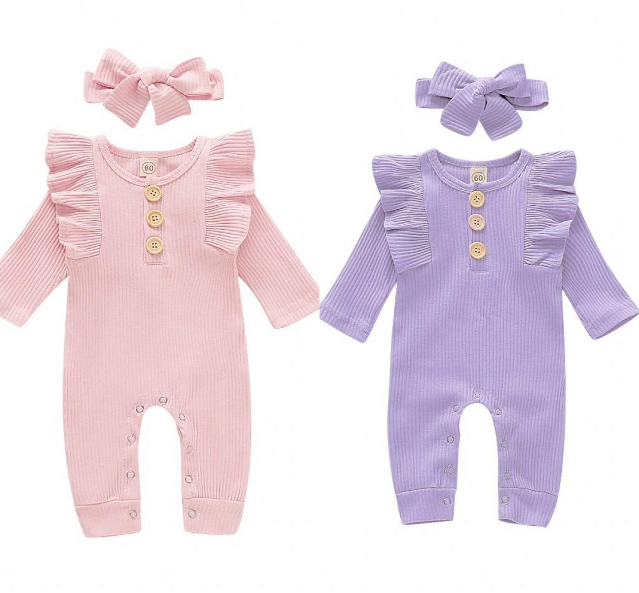 URMAGIC Newborn Baby Girls Ruffled Romper + Headband Outfits Clothes ...