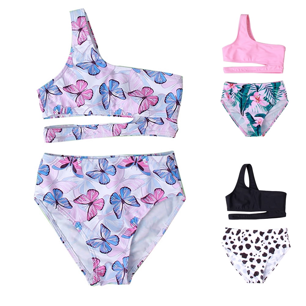 URMAGIC One Shoulder Swimsuits for Girls Butterfly Print Two Piece ...