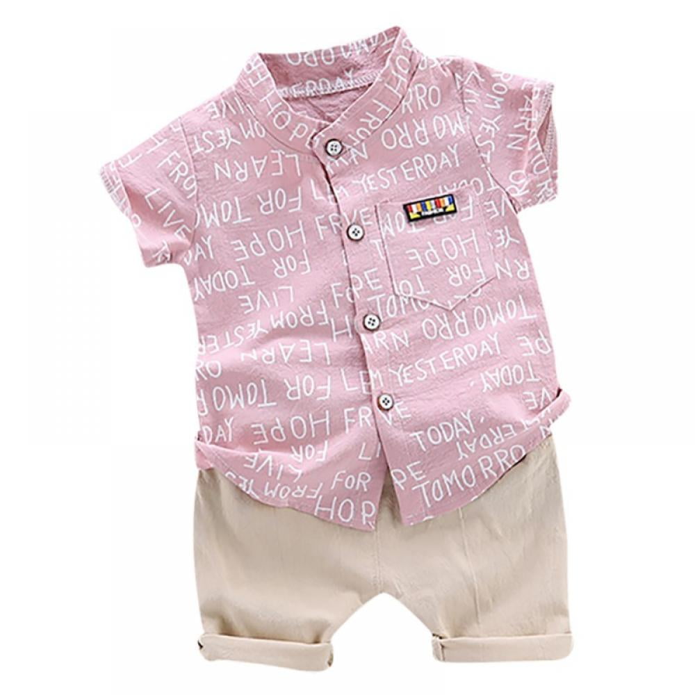 URMAGIC Toddler Baby Boy Letter Short Sleeve Button Down Shirt & Shorts ...