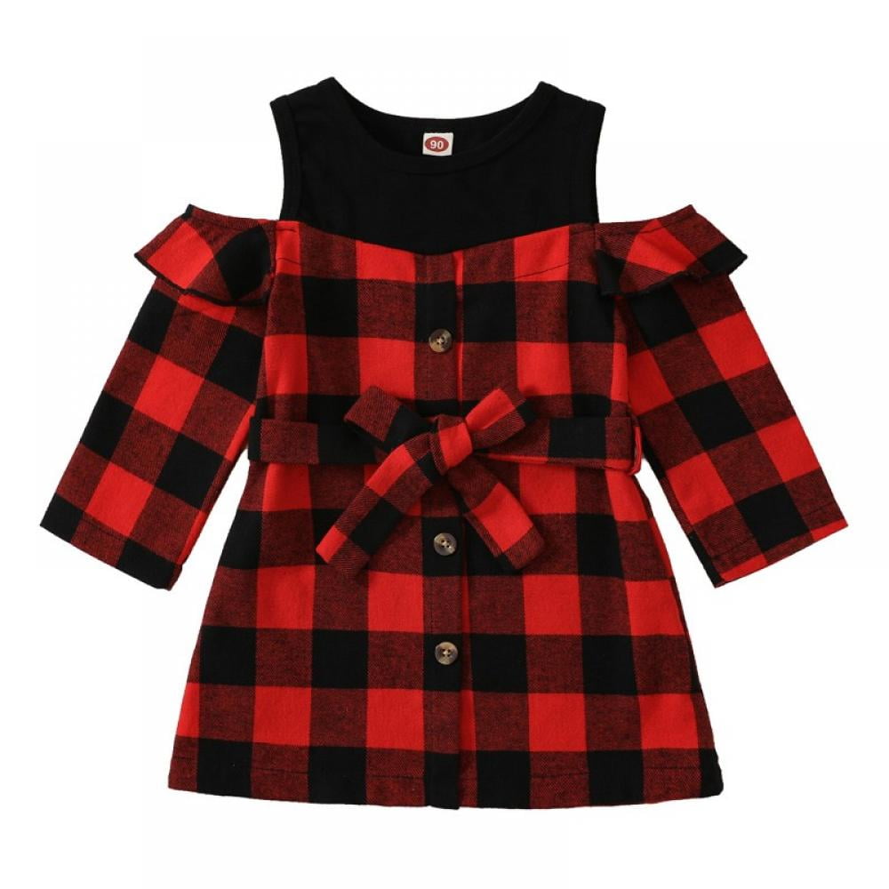 URMAGIC Toddler Baby Girl Off Shoulder Plaid Dress Cute Party Dress for ...