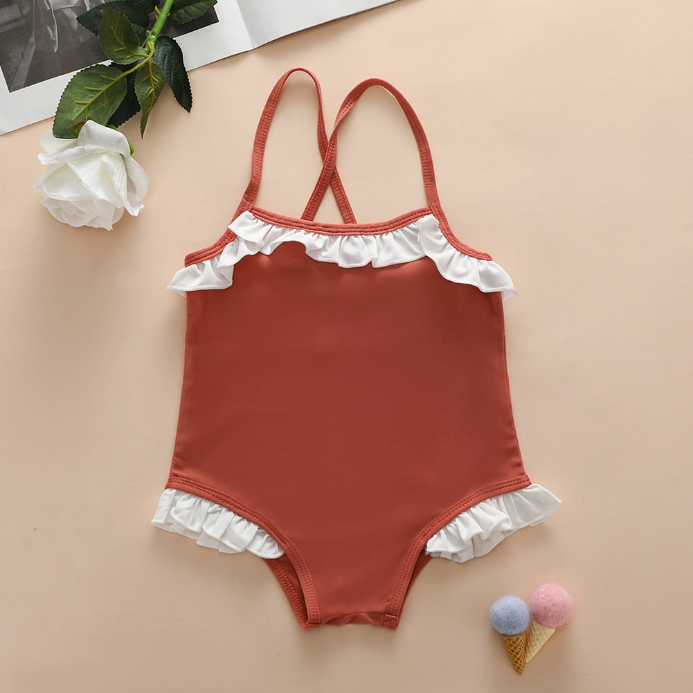 URMAGIC Toddler & Baby Girls Cotton One-Piece Cross Back Swimsuit Lace ...