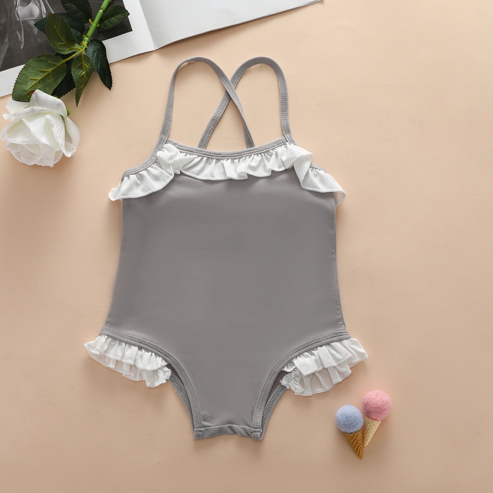 URMAGIC Toddler & Baby Girls Cotton One-Piece Cross Back Swimsuit Lace ...