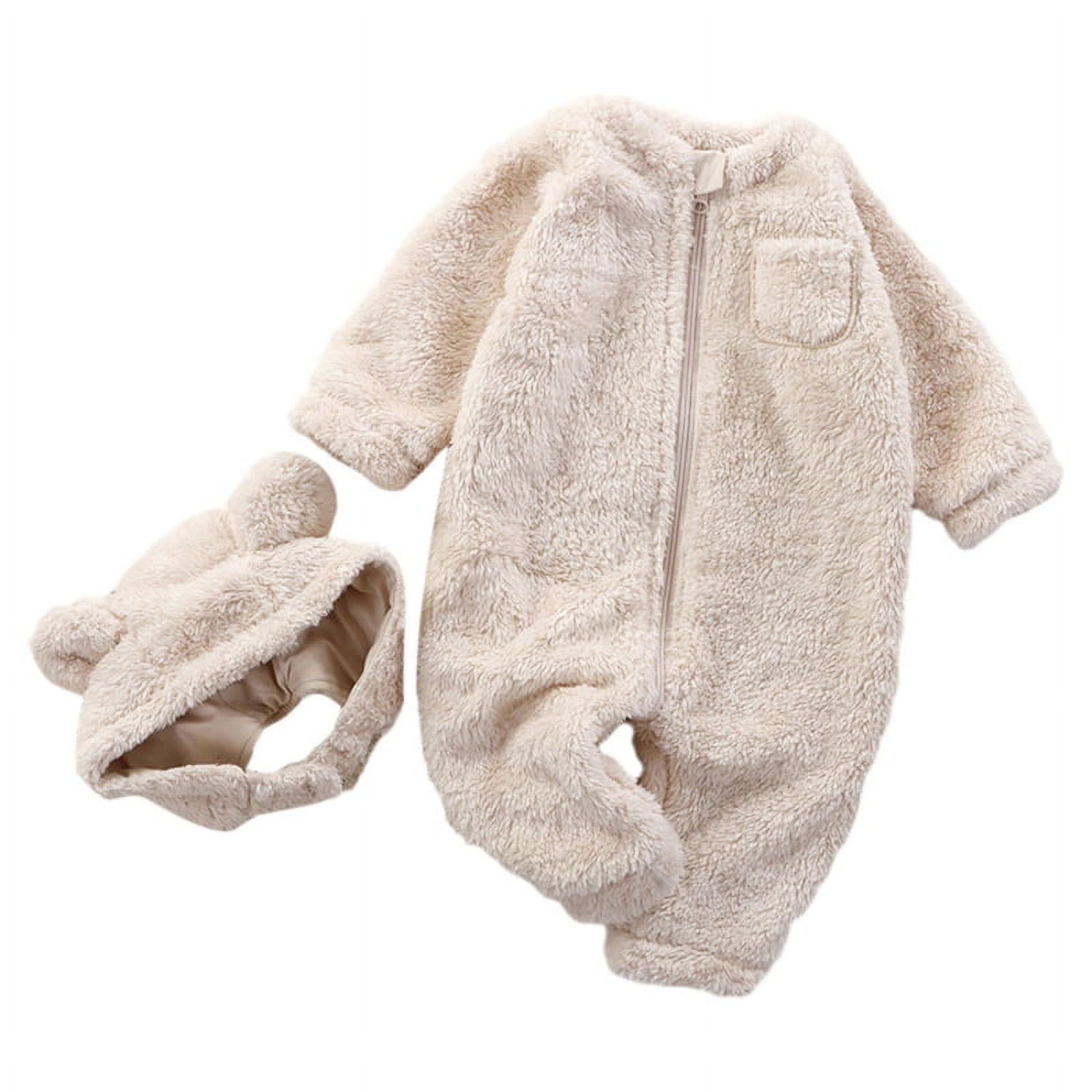 URMAGIC Toddler Boy Girl Solid Color Hooded Zipper Cartoon Jumpsuits Baby Winter Warm Bear Ears ...