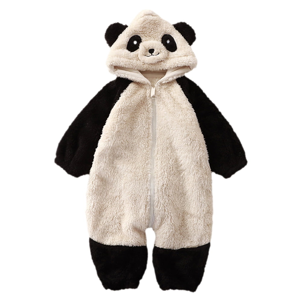 URMAGIC Toddler Boy Girl Solid Color Hooded Zipper Cartoon Jumpsuits Baby Winter Warm Rompers ...