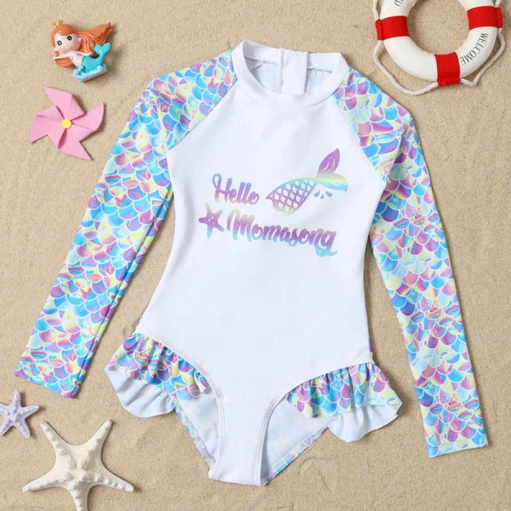 URMAGIC Toddler Girl Mermaid Long Sleeve UPF 50+ Zipper One Piece ...