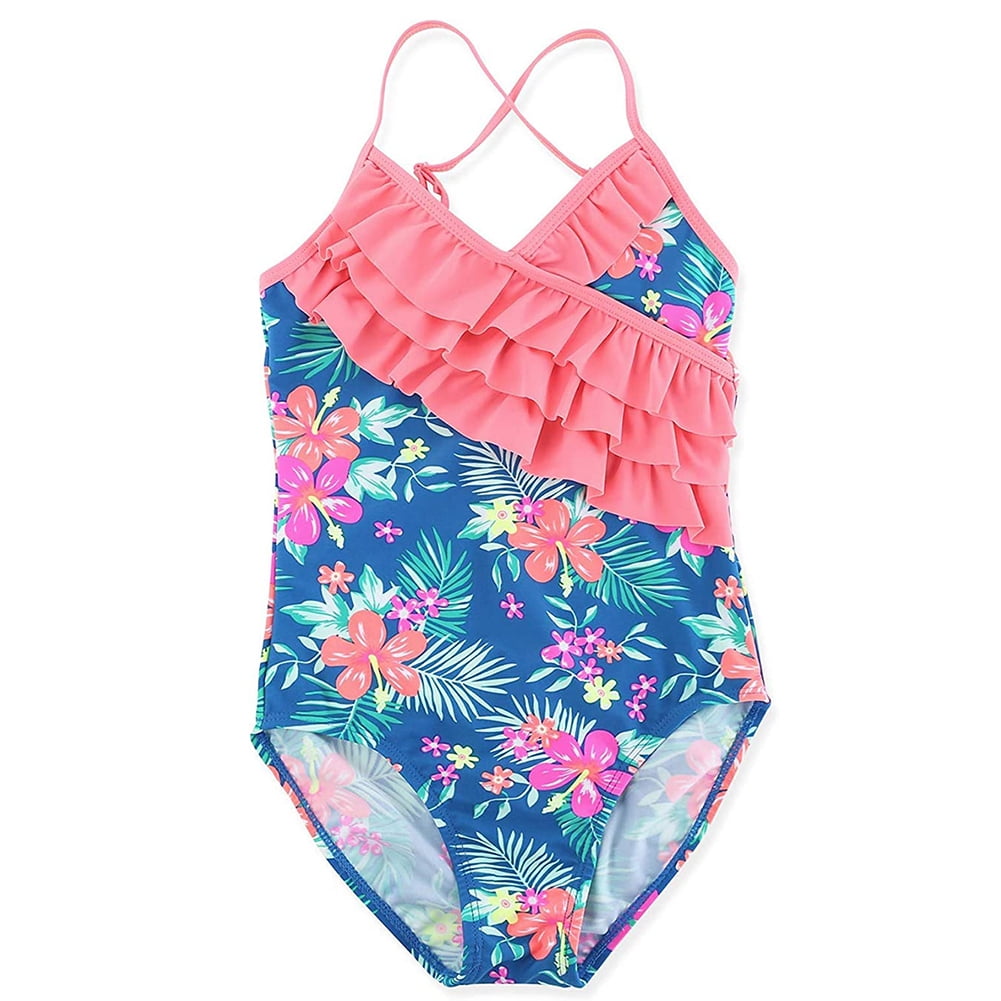 URMAGIC URMAGIC 4-12T Child Girls One Piece Ruffle Swimsuit Criss Cross ...