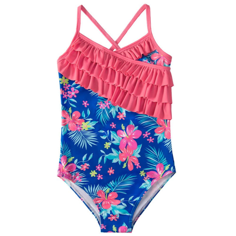 URMAGIC URMAGIC 4-12T Child Girls One Piece Ruffle Swimsuit Criss Cross ...