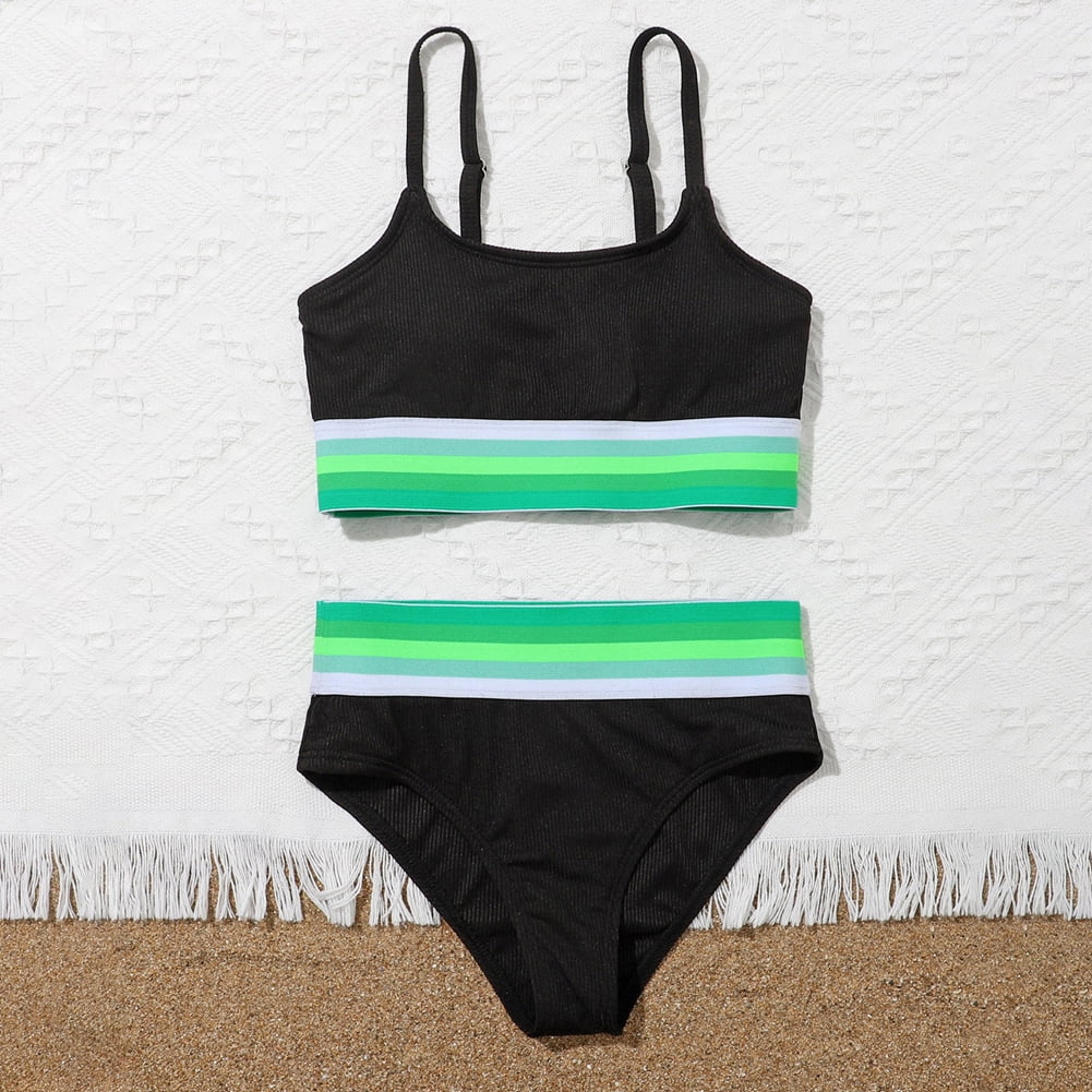 URMAGIC URMAGIC 7-14T Child Girls 2 Piece Bikini Set V Neck Solid Color ...