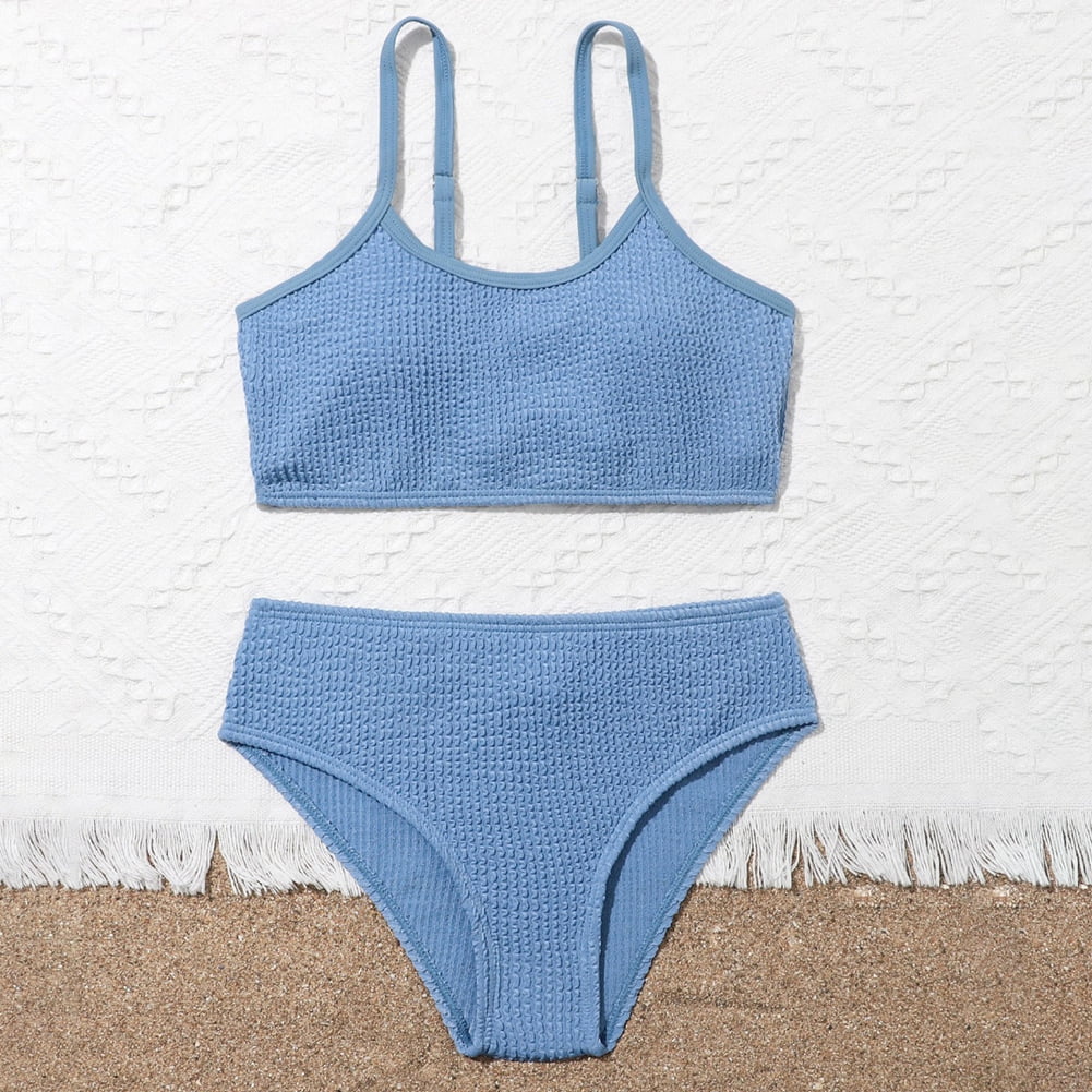 URMAGIC URMAGIC 7-14T Child Girls 2 Piece Bikini Set V Neck Solid Color ...