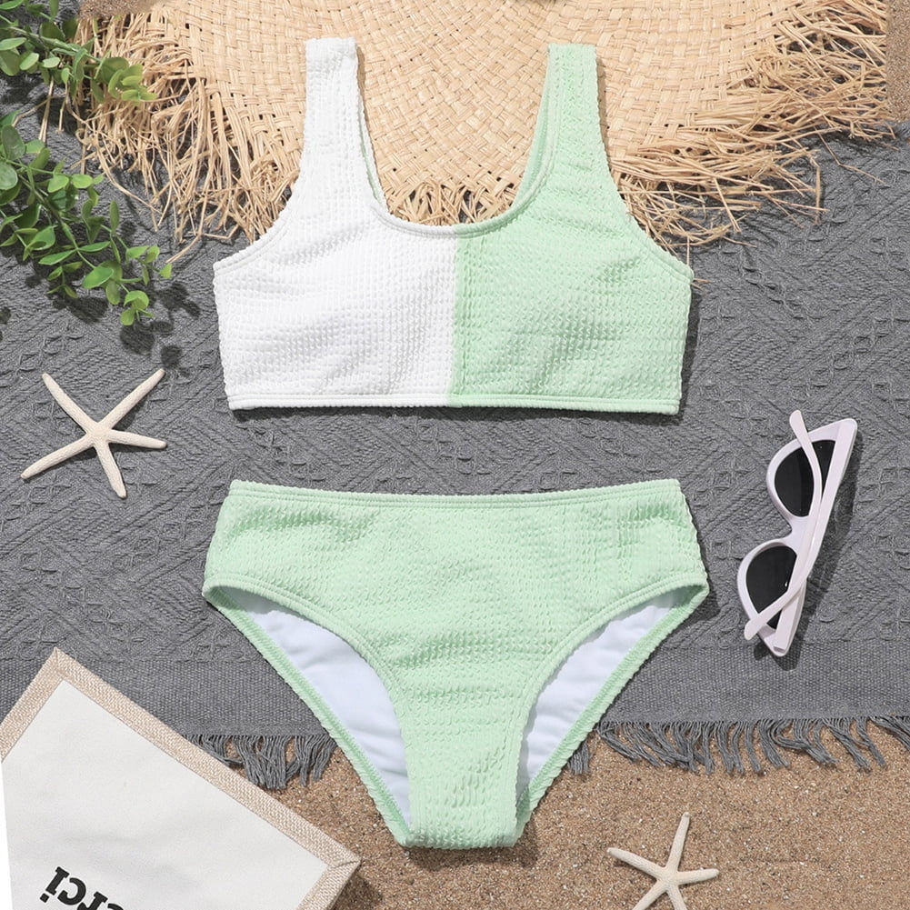 URMAGIC URMAGIC Big Girls Tank Bikini Set 2-Pieces Swimsuit Block Color ...