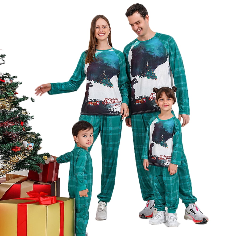 URMAGIC URMAGIC Family Matching Pajamas Set Green Plaid Christmas ...