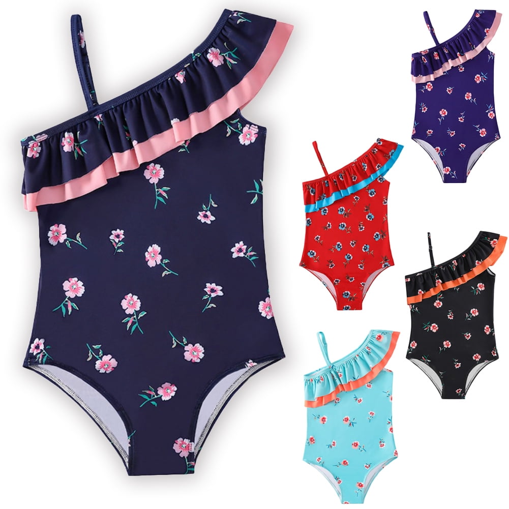 URMAGIC URMAGIC Girls' Ruffles 1-Piece Swimsuit 1-Shoulder Floral Print ...