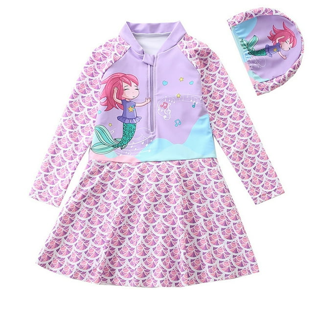 URMAGIC URMAIC Girls Long Sleeve Rash Guard One Piece Mermaid Swimdress ...