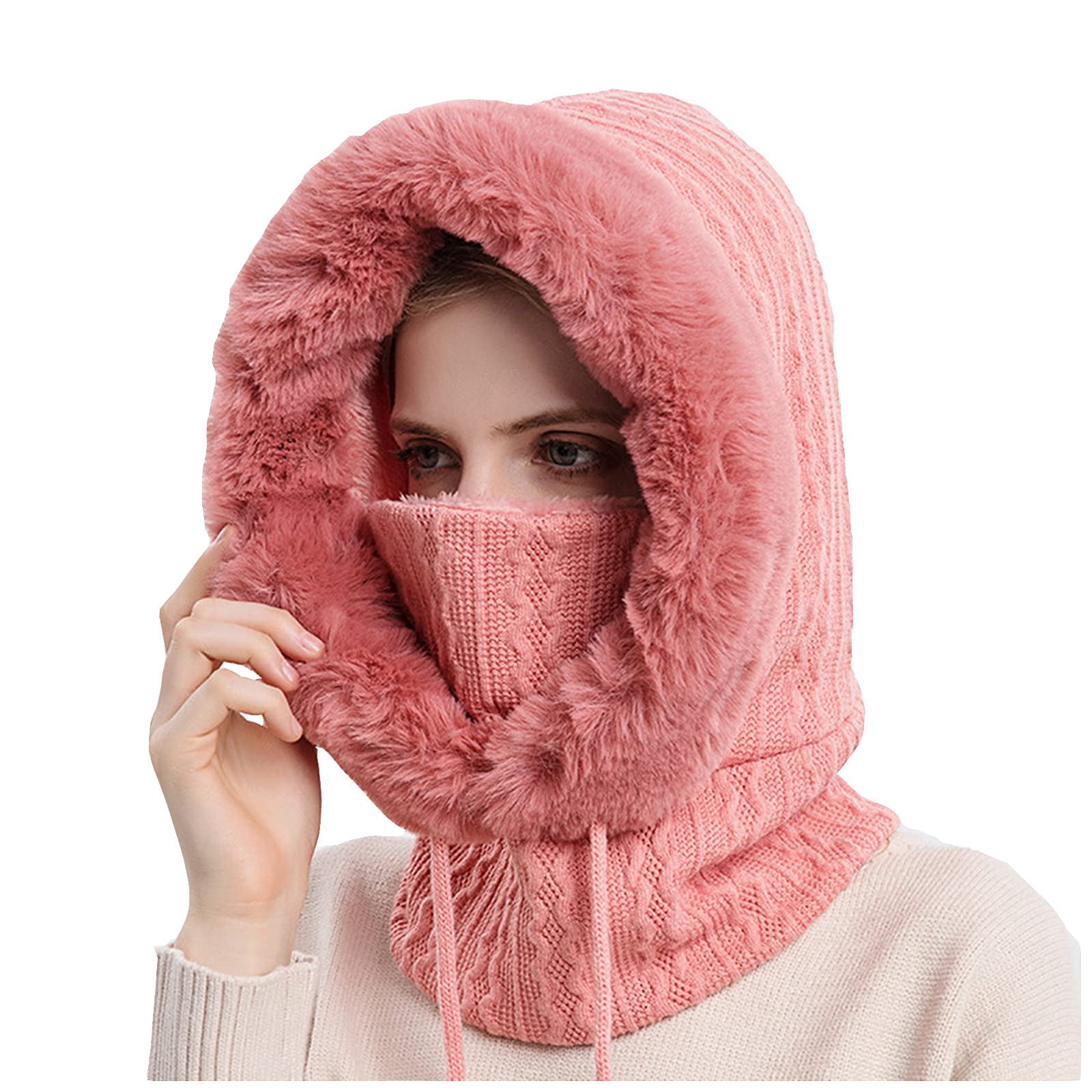 URMAGIC Winter Hats for Women, Warm Hooded Head Scarf Wrap Knitted Faux ...
