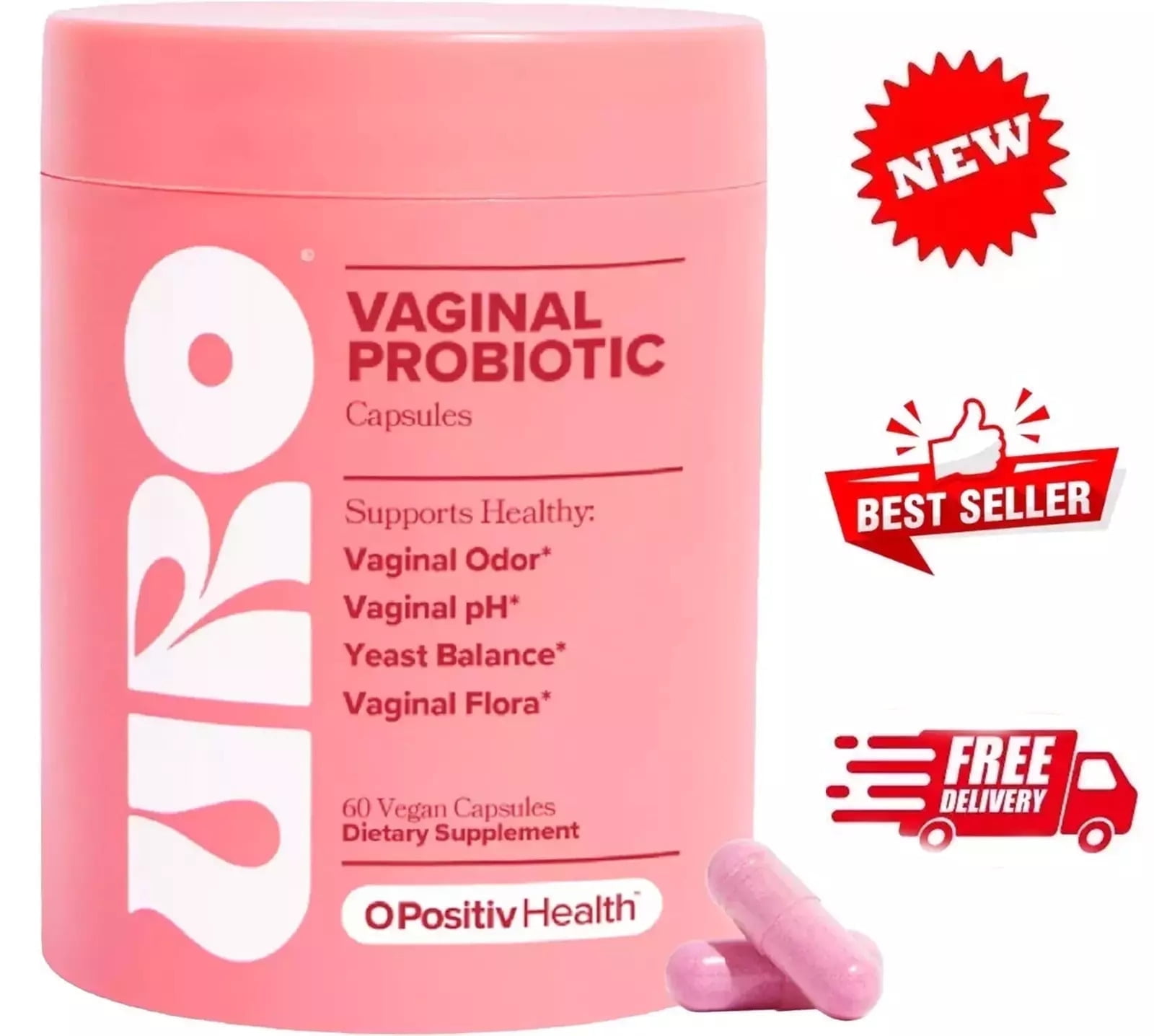 URO Vaginal Probiotics for Women PH Balance with -60 Capsule - Walmart.com