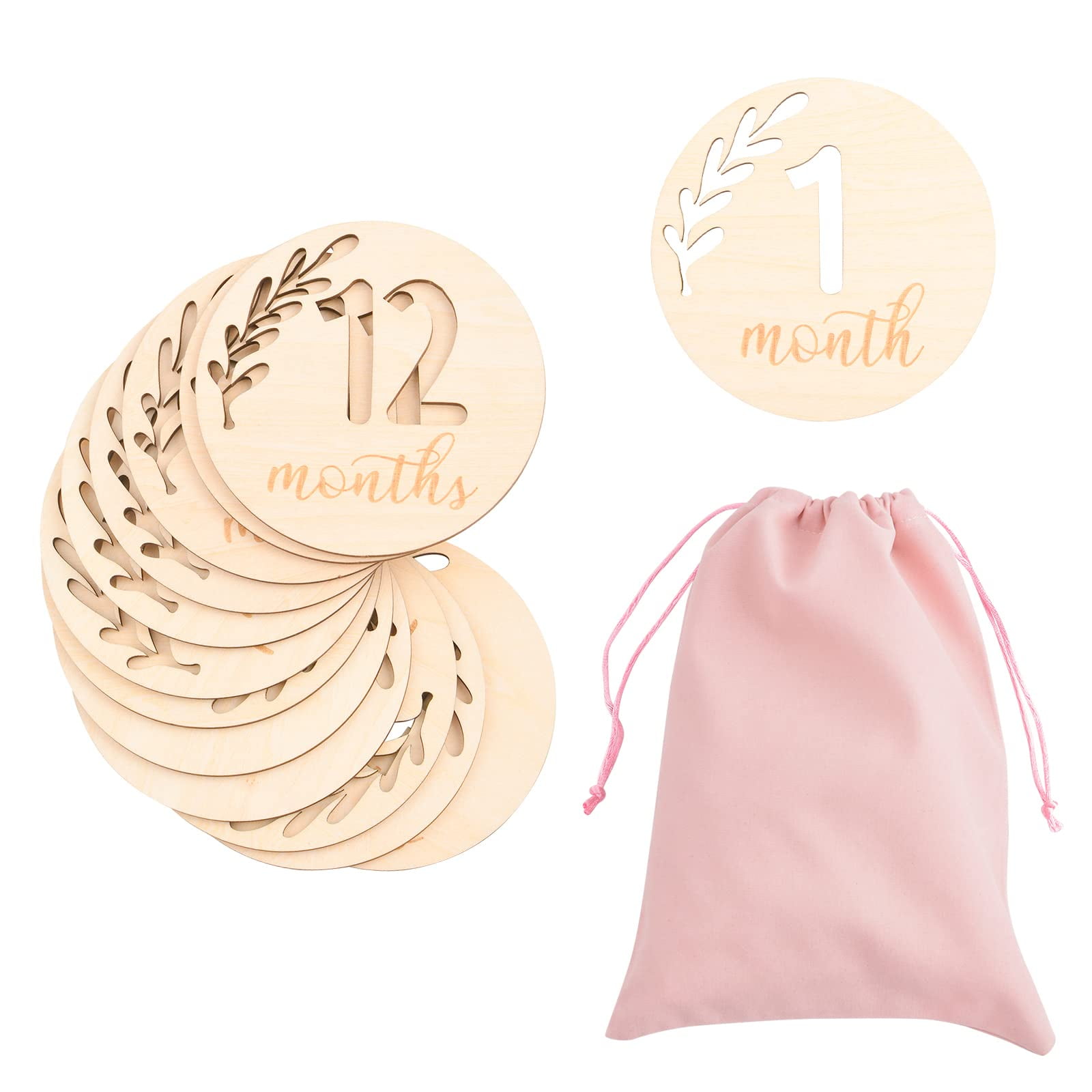 URROMA 12 Pcs Wooden Hollow Baby Monthly Milestone Set, Wooden Round ...