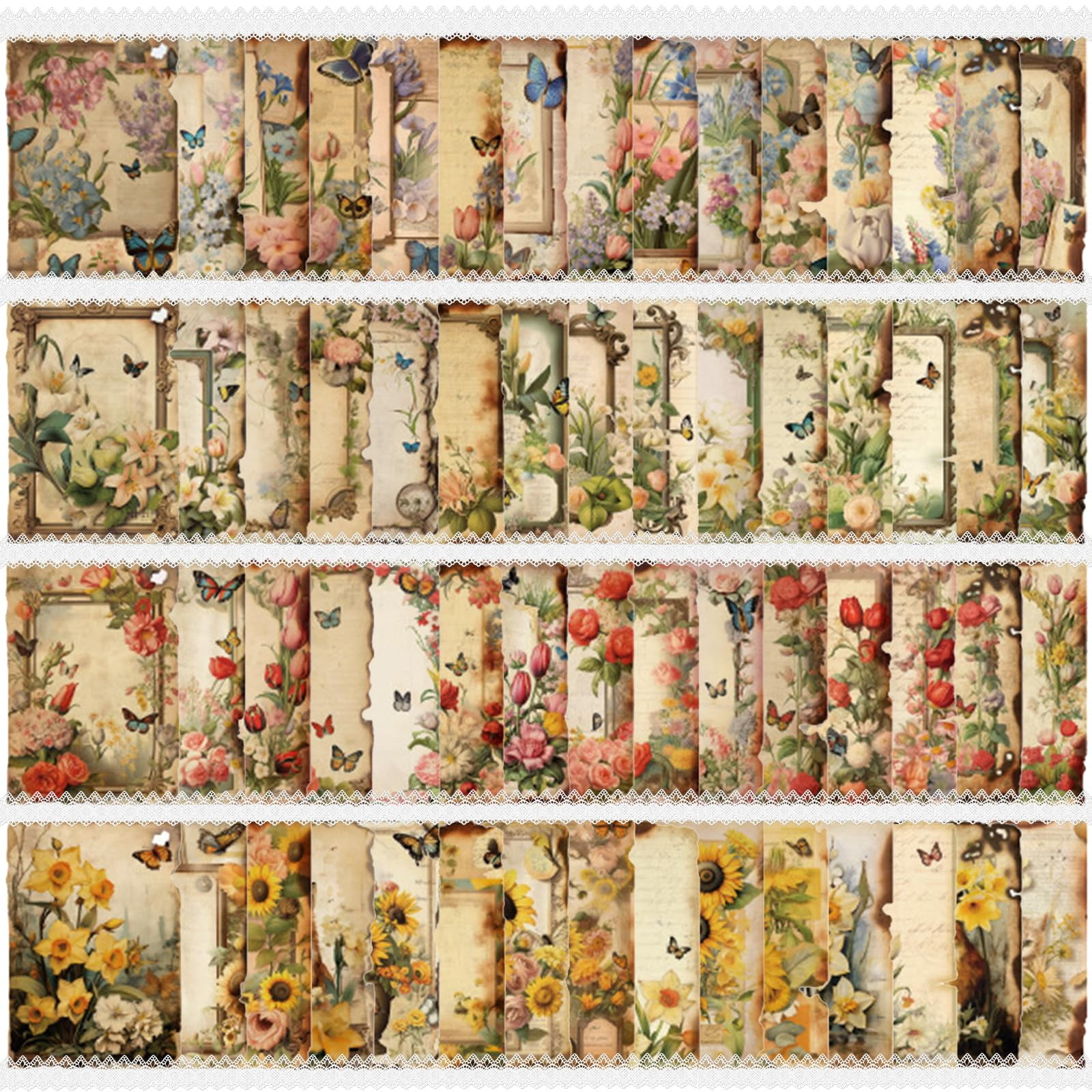 URROMA Vintage Floral Scrapbook MMF7 Paper, 120Pcs Floral Theme Border ...