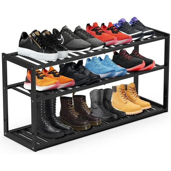 URRU 3-Tier Adjustable Bamboo Shoe Rack, Stackable Waterproof Organizer ...