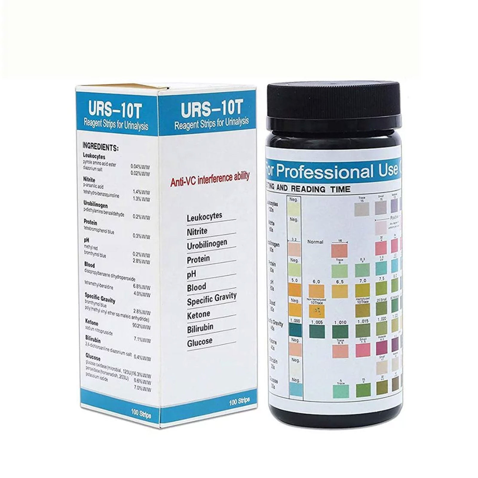 URS-10T Urinalysis Reagent Strips for Professional Use 100 Strips ...