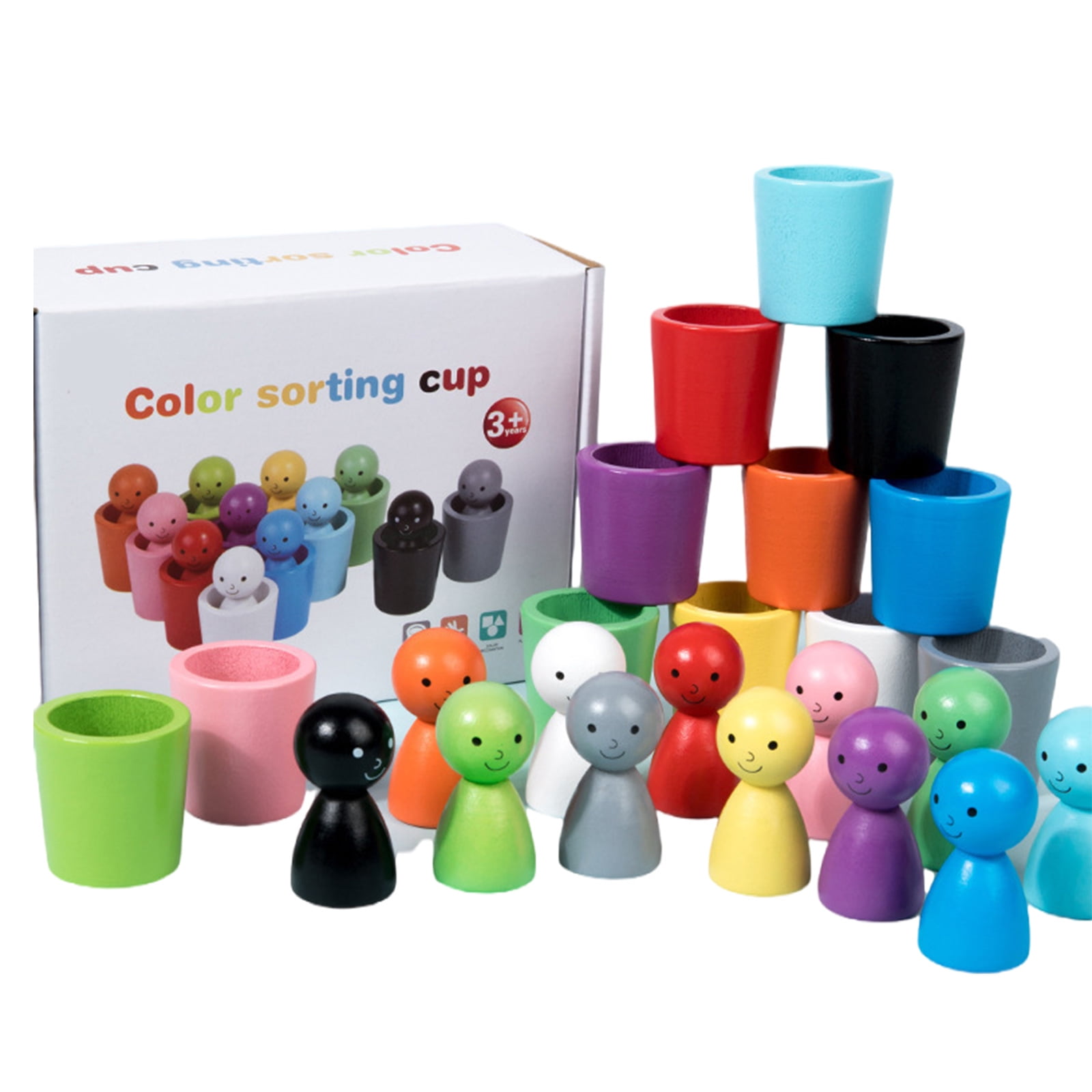 URTERYSER Color Sorting Cup and Peg Dolls Educational Toy for Toddler ...