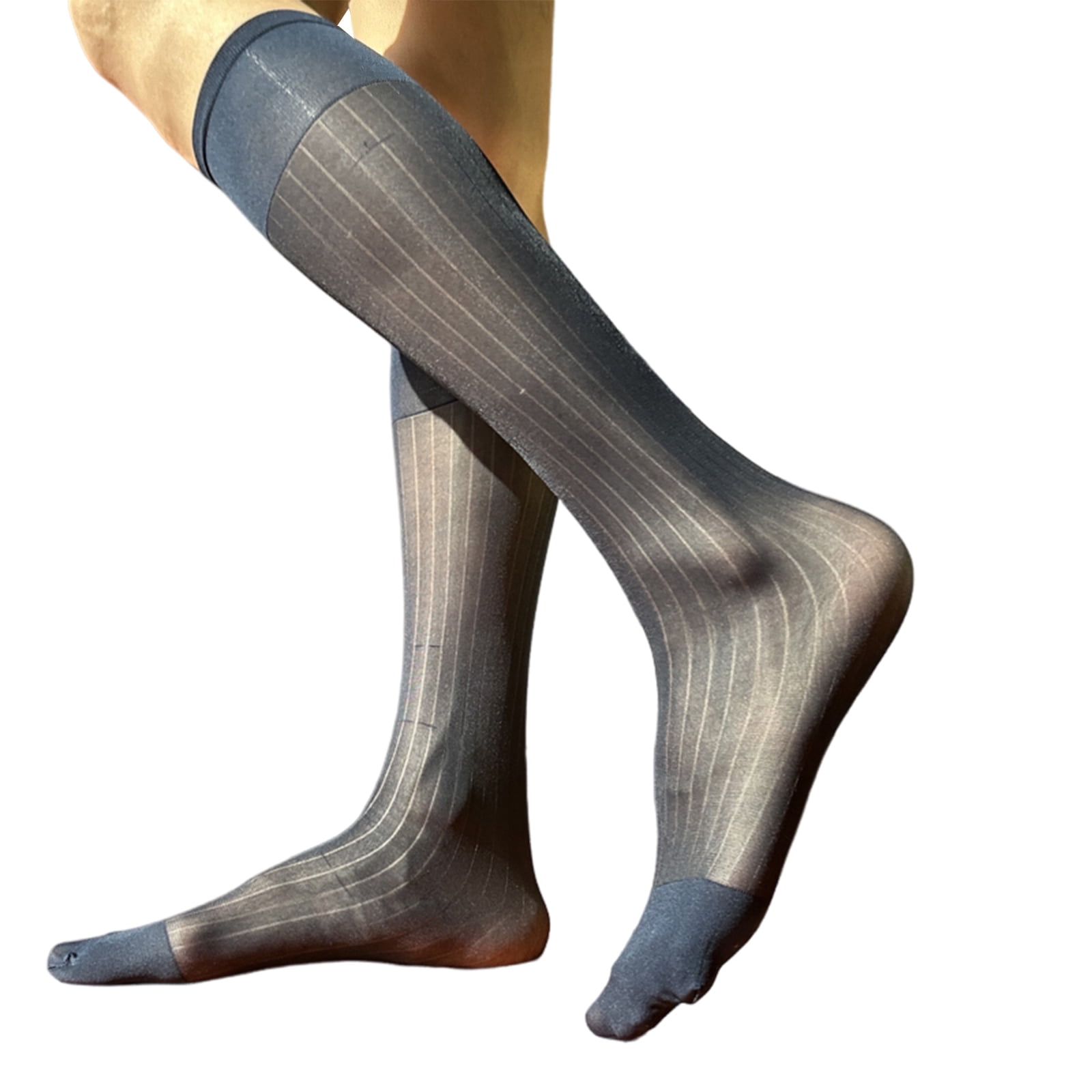 URTERYSER Mens Nylon Sheer Suit Socks Business Dress Socks Elastic Wide ...