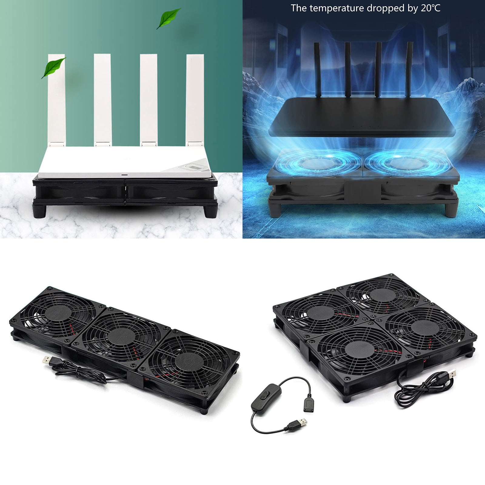 URTERYSER USB Powered Cooling Fan Stand 120mm for Router Rack Sound ...