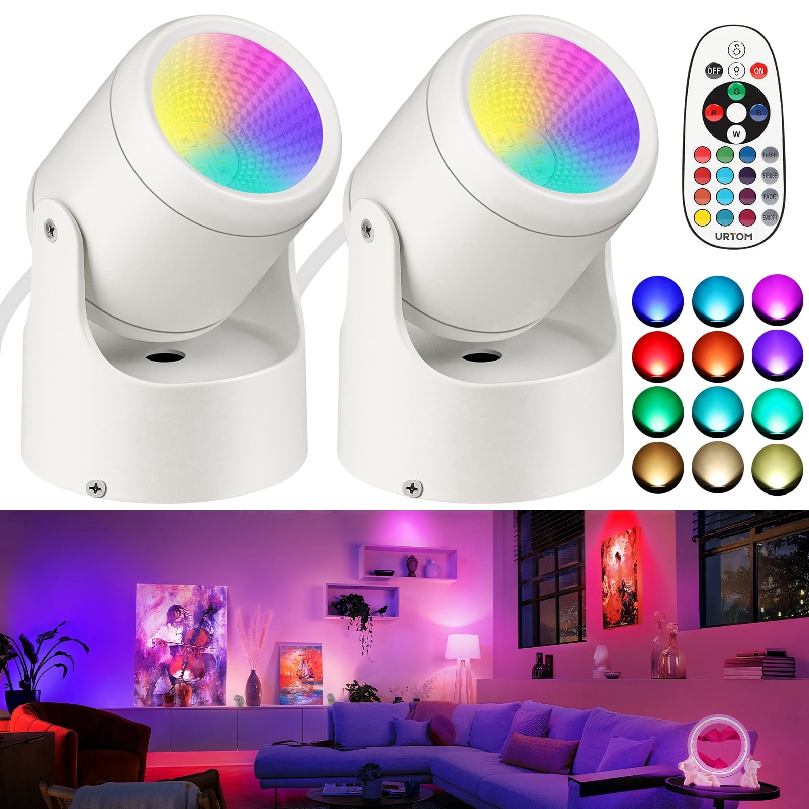 URTOM 6W RGBW Uplighting Indoor Color Changing Up Lights with Remote ...