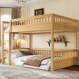 URTR Queen over Queen Bunk Bed with Ladder & Guardrails, Solid Wood ...