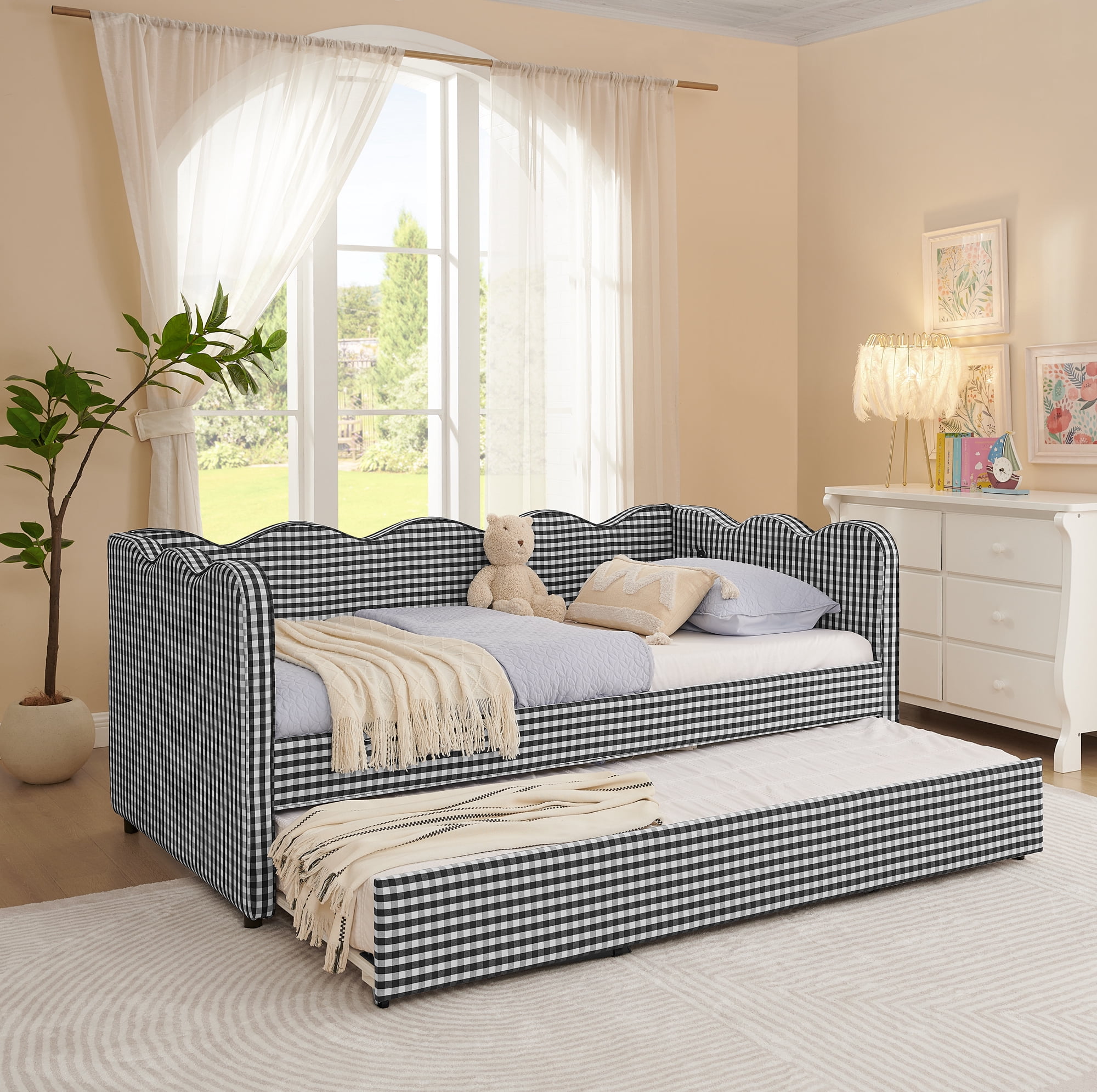 URTR Twin Size Daybed with USB Ports & Wave-Shaped Backrest, Twin To ...