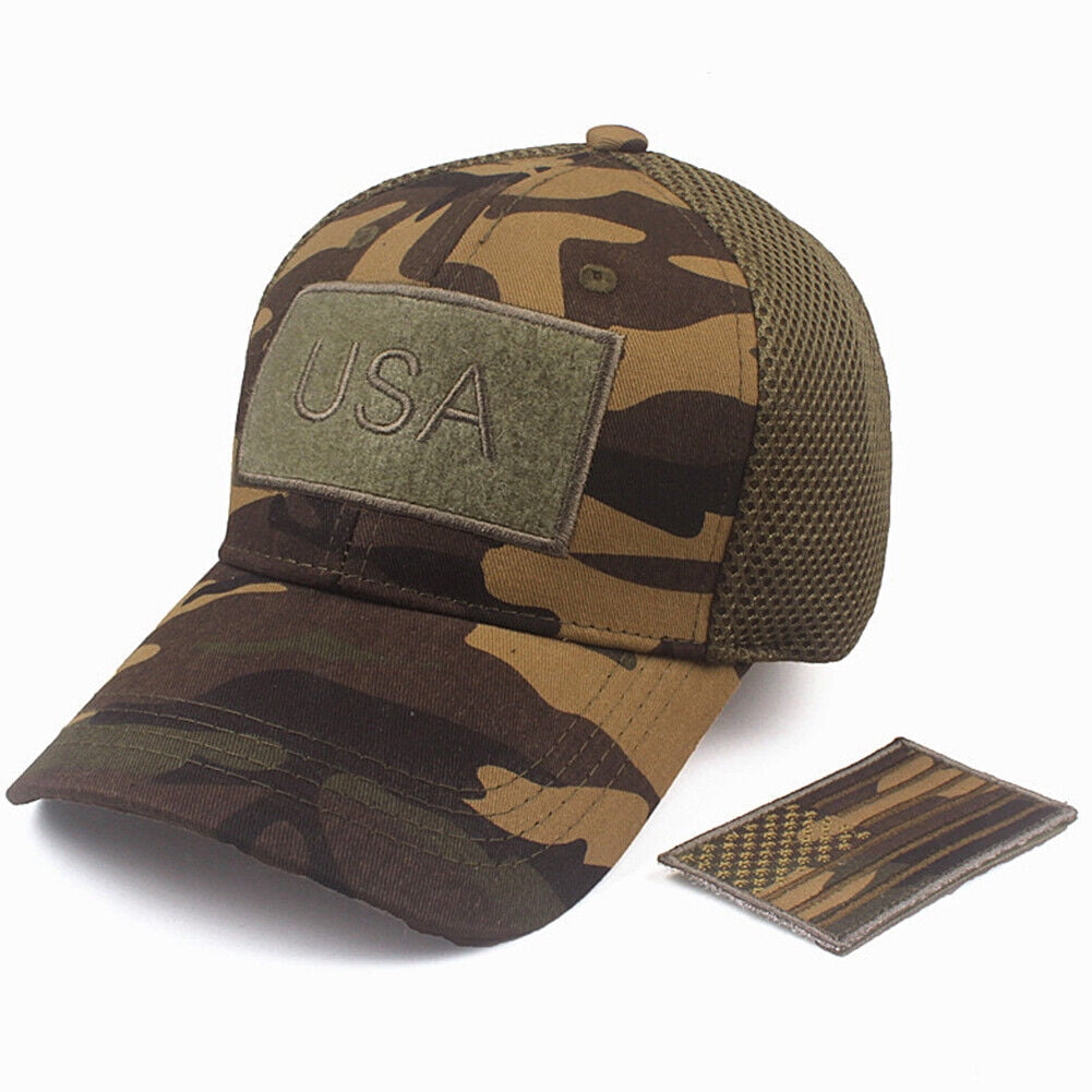 US 1-2 American Flag Hat Tactical Army Detachable Patch Mesh Camo ...