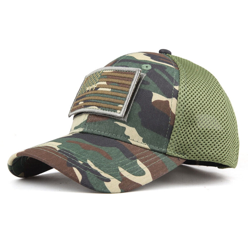 US 1-2 American Flag Hat Tactical Army Detachable Patch Mesh Camo ...