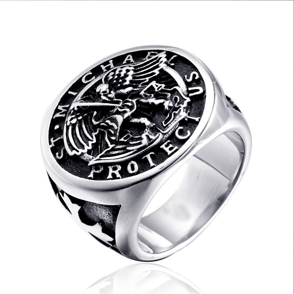 US 1-2 Pack Saint Michael Archangel Ring Vintage Stainless Steel Faith ...