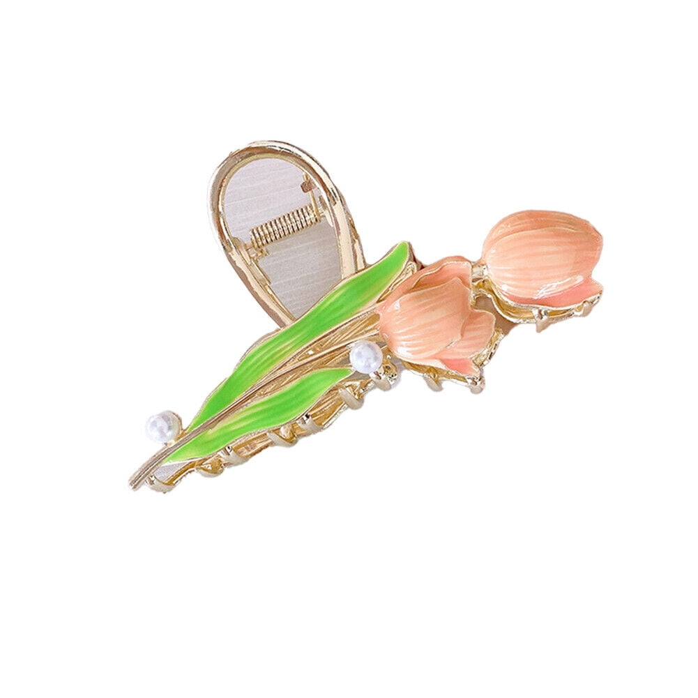 US 1~2 Pack Tulip Floral Enamel Large Metal Hair Claw Flower Blossom ...
